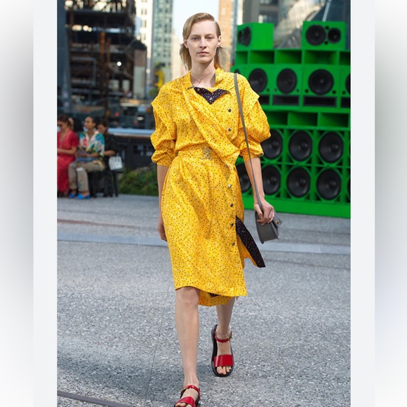 Coach | Dresses | Coach Yellow Logo Dot Print Architectural Drape ...